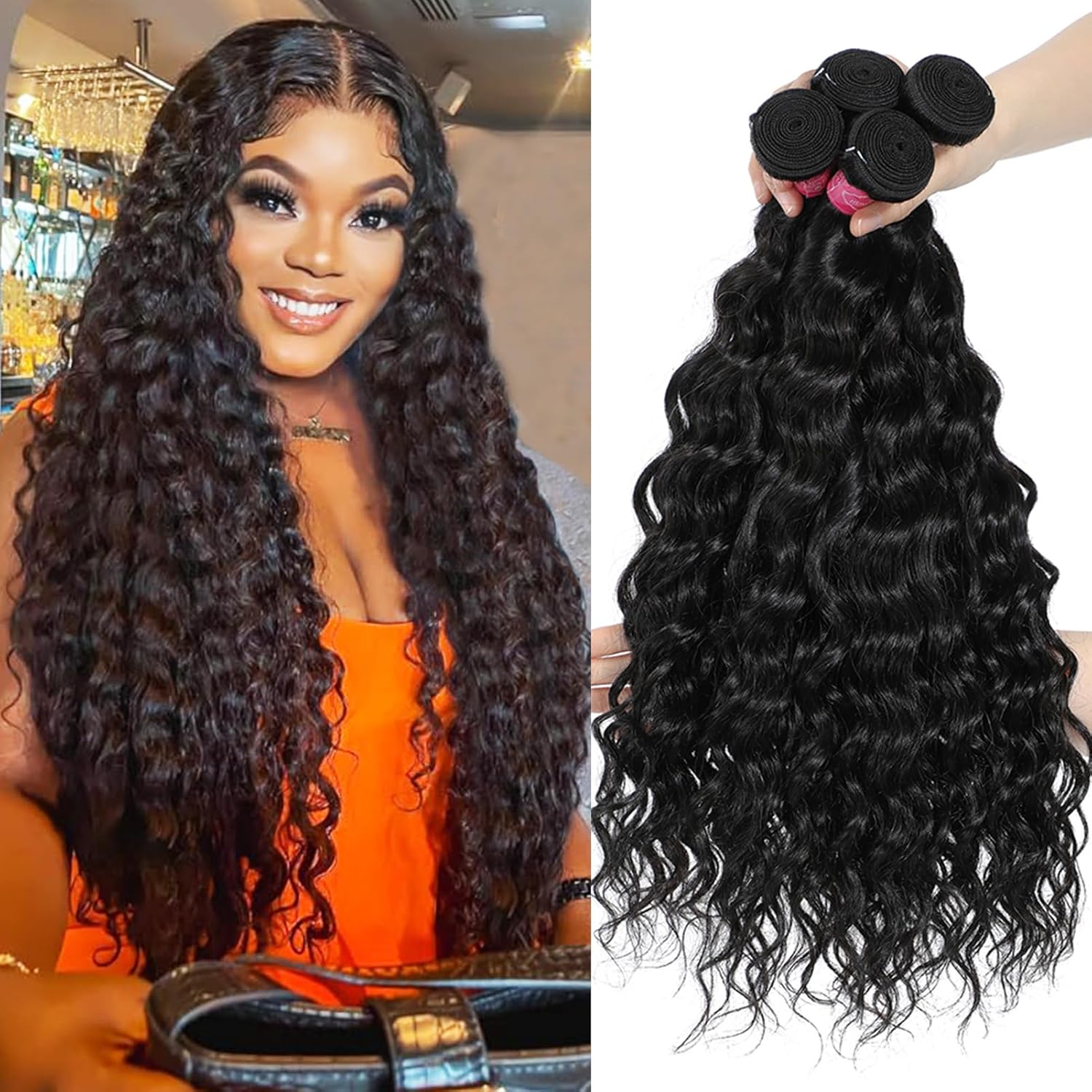 Amazon.com : Deep Wave Bundles Human Hair 20 22 24 26 Inch Deep Curly Human Hair Bundles Water ...
