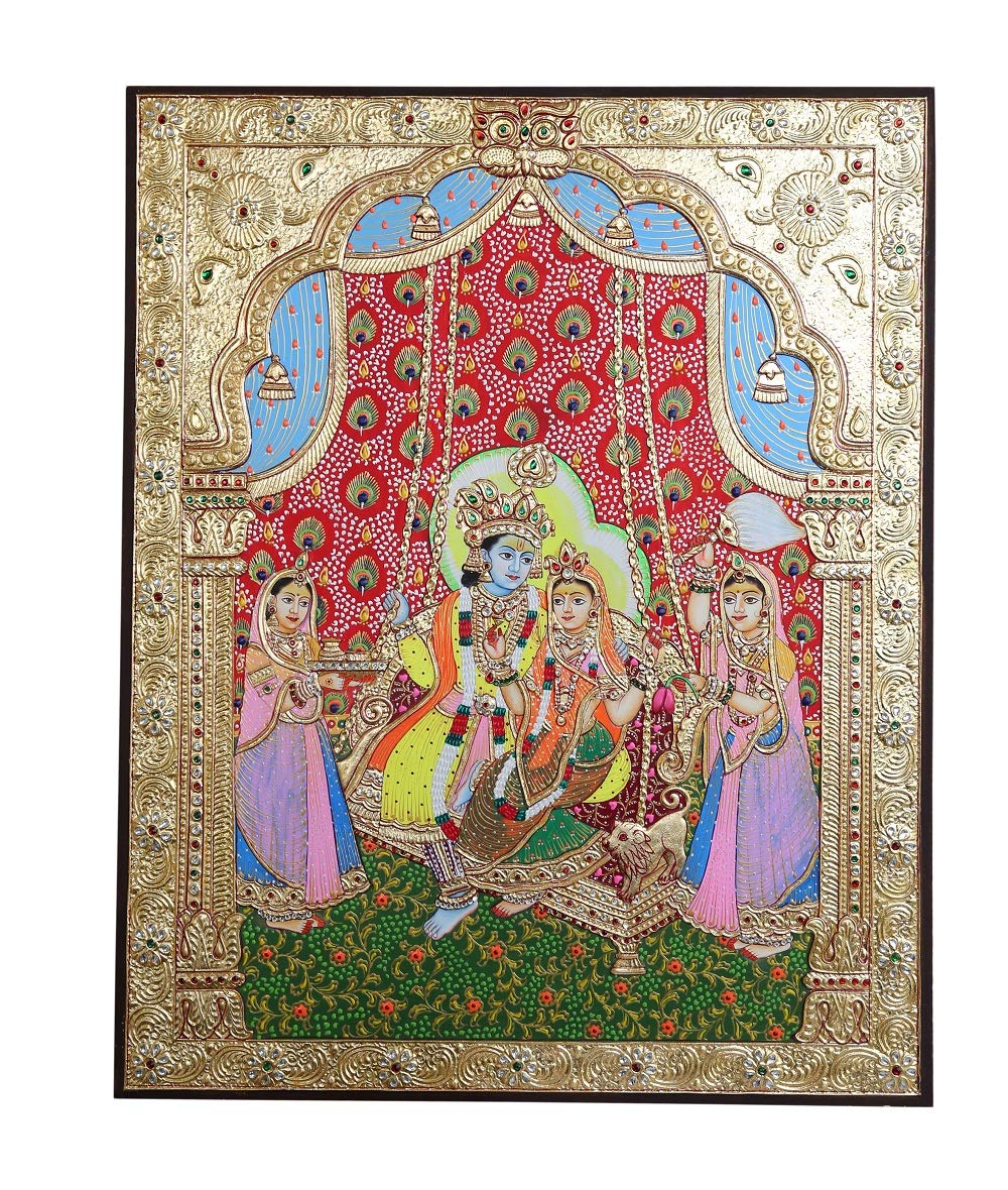 Beautiful Decorative Handmade Miniature of Lord Krishna with Radha and ...