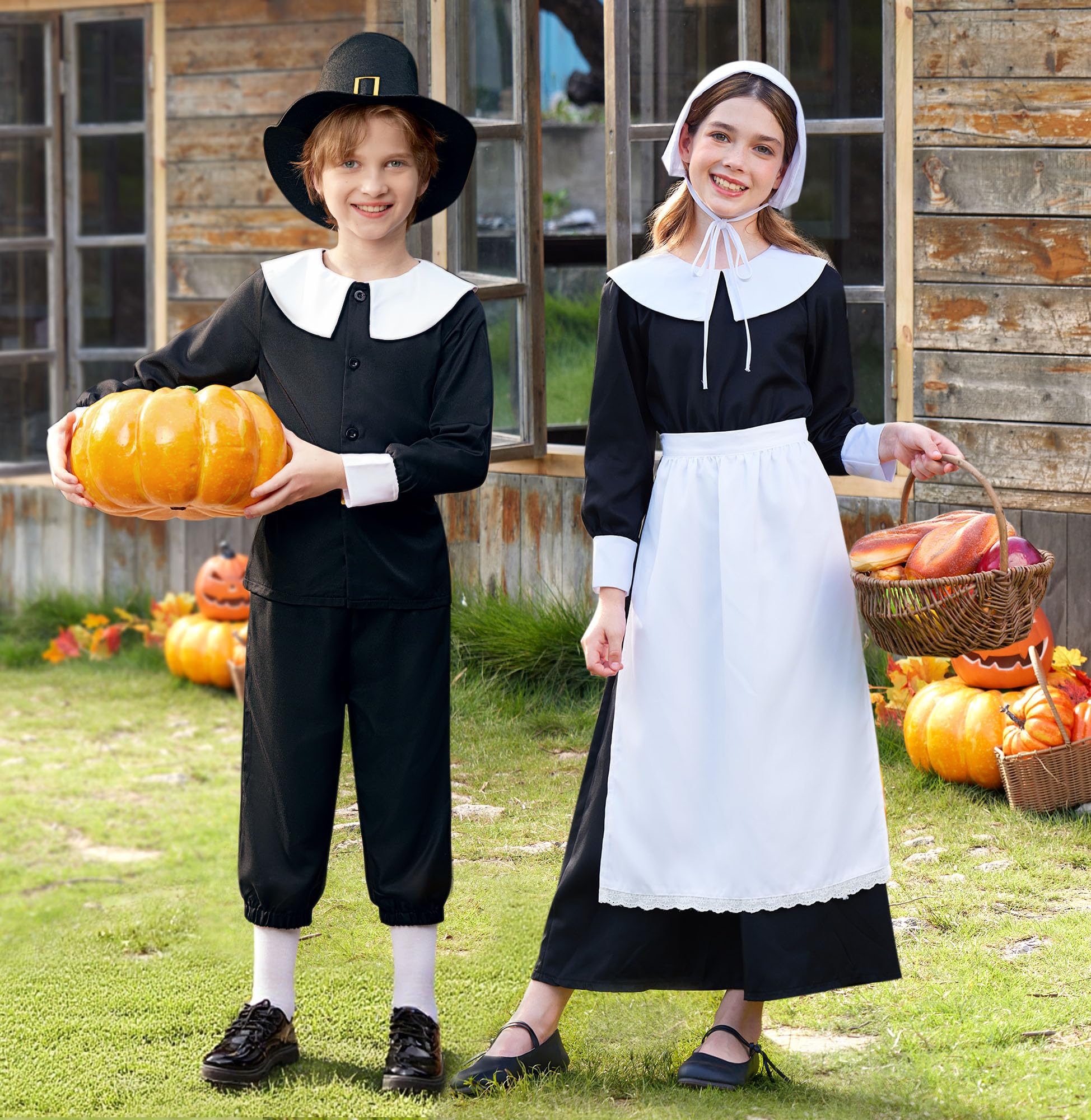 Snapklik.com : Child Boys Black Pilgrim Peter Pan Collar Puritan Top Shirt
