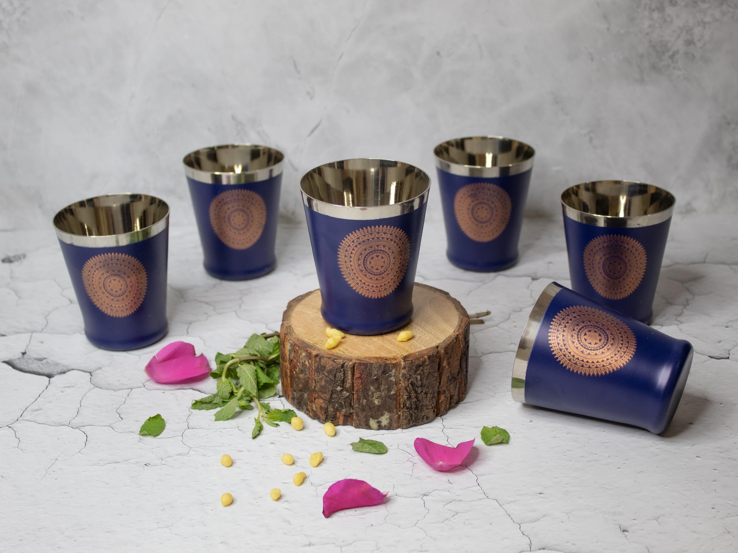 Buy JISCOVERY Stainless Steel Printed Glasses Set of 6 for Water, Milk ...