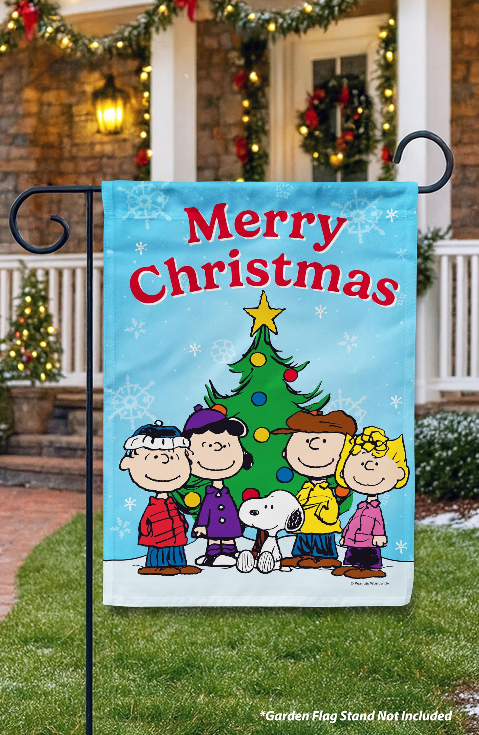 Snoopy Christmas Flag Peanuts Gang Skating Christmas Mini Flag