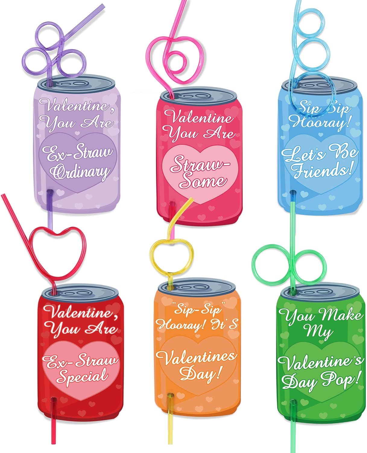Amazon.com: 30 Pack Crazy Straws Valentines Day Cards, Valentines Day ...