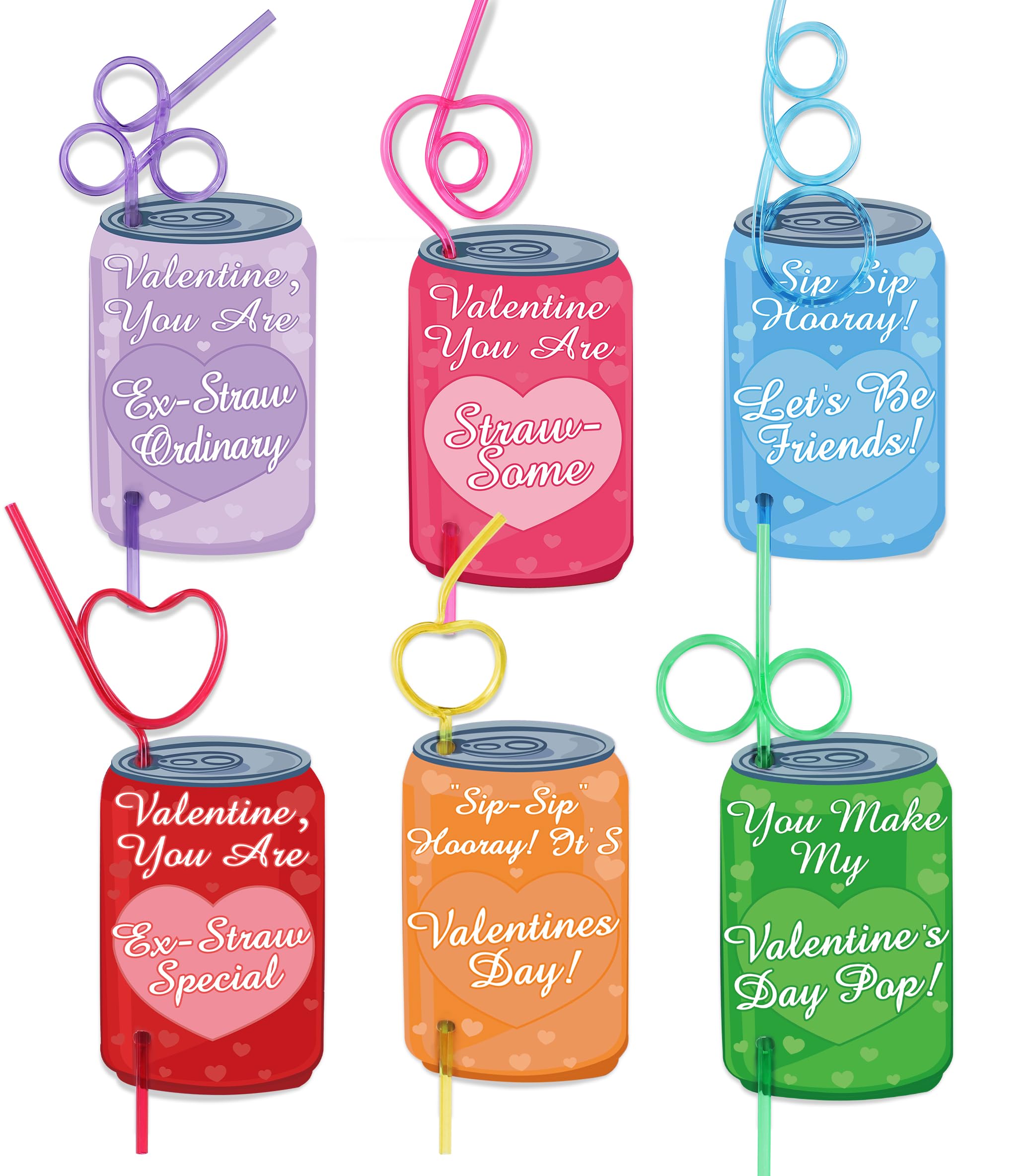 Amazon.com: 30 Pack Crazy Straws Valentines Day Cards, Valentines Day ...