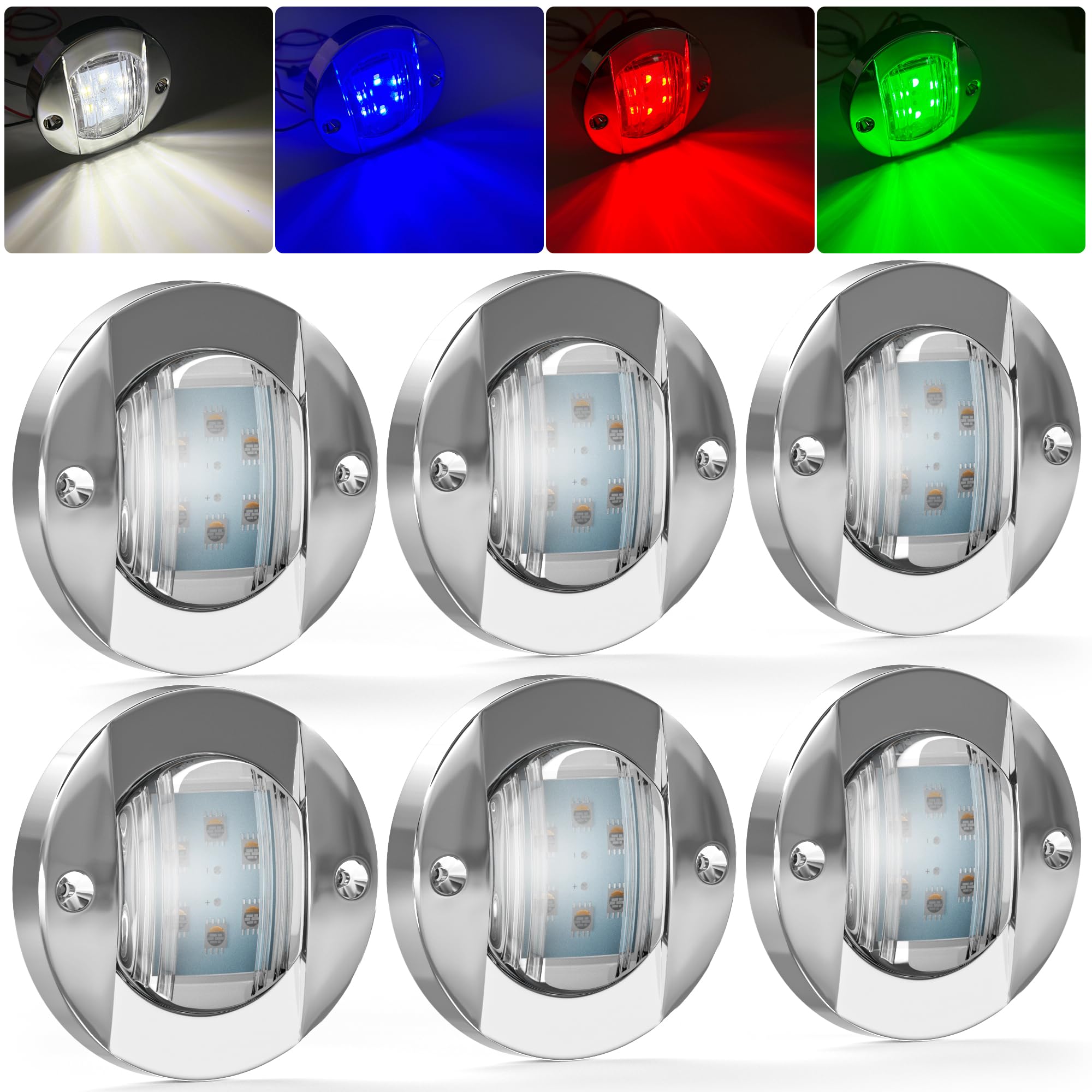 Snapklik.com : 6Pcs 6LED RGBW Boat Courtesy Lights, 4-color 3 Round ...