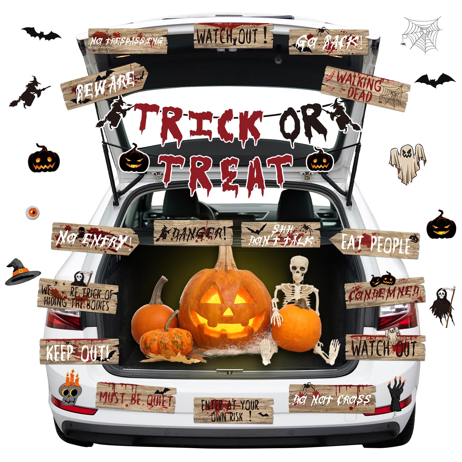 Amazon.com: Halloween Trunk or Treat Car Decorations Kit Beware Warning ...