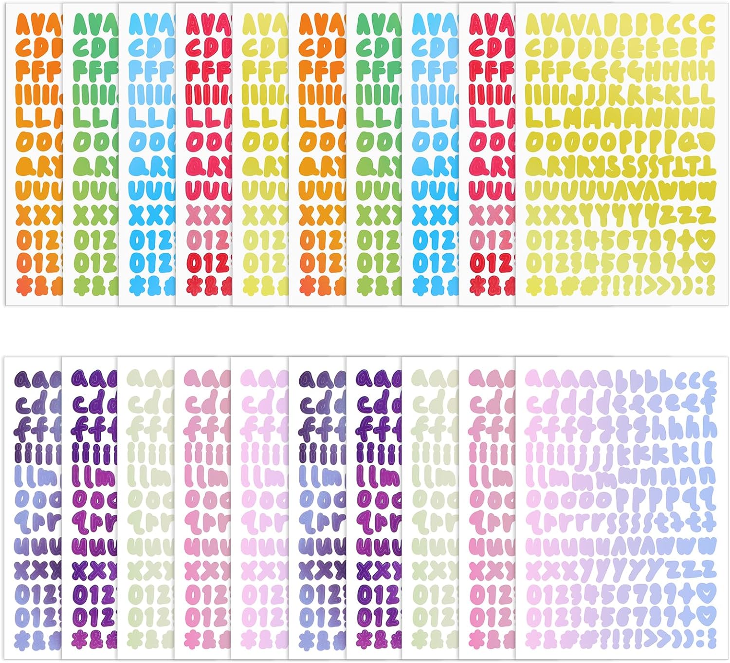 20 Sheets Mini Cute Colorful Alphabet Number Stickers, Adhesive Letter ...