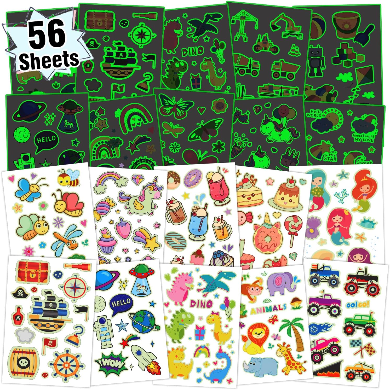 Amazon.com: Partywind 24 Sheets Glow Temporary Tattoos for Kids, 215 ...