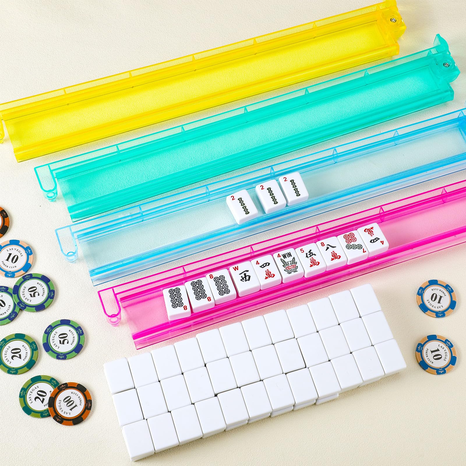 Glimin 4 Sets All in One Mahjong Racks with Pushers, Clear Acrylic ...