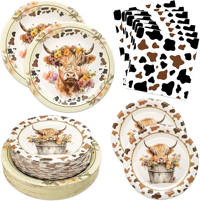 Amazon.com: 180PCS Highland Cow Party Supplies Serve 60, Brown Cow ...