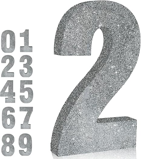 Amazon.com: TONIFUL 7.8 Inch Silver Glitter Number 2 Table Centerpiece ...
