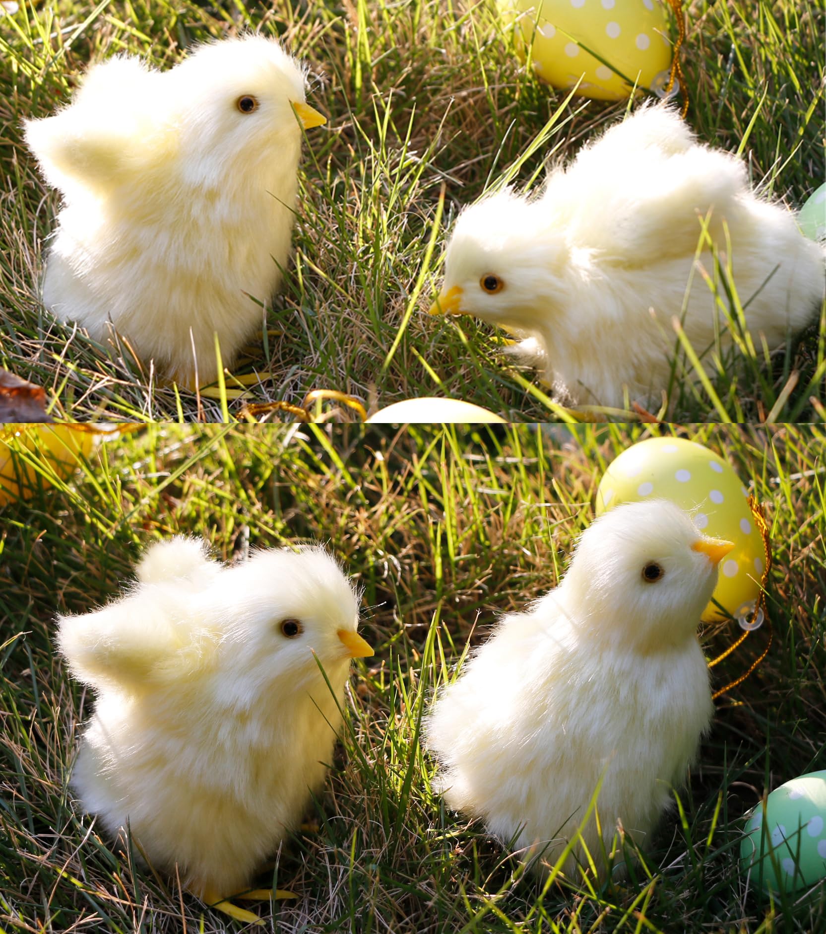 8 Pcs Chirping Spring Easter Chicks Decor Set 4 Pcs Fluffy Realistic ...
