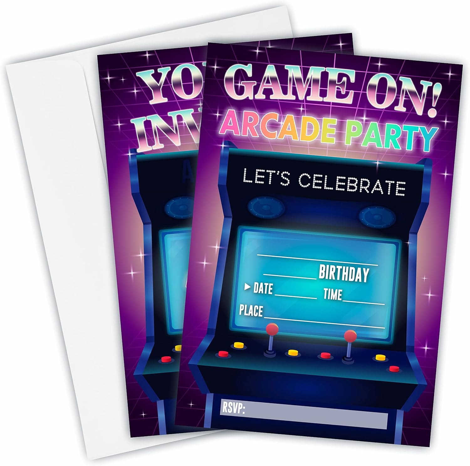 Amazon.com : Arcade Theme Birthday Invitations, Game On ! Retro Game ...