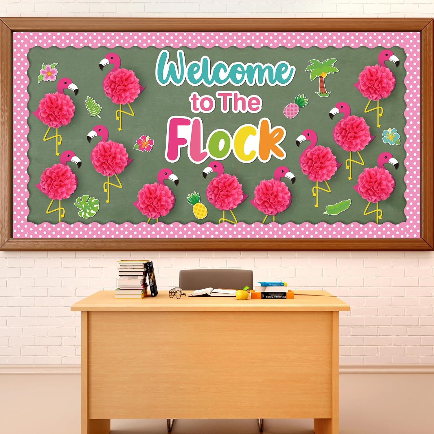 Amazon.com: 3D Summer Pink Flamingo Bulletin Board Set Decorations for ...