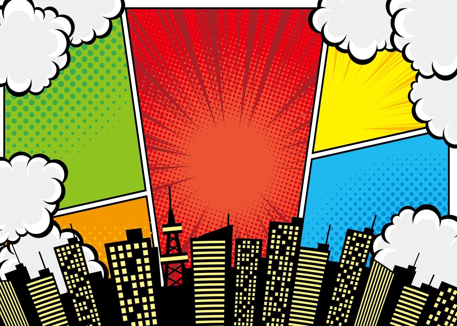Amazon.com : BELECO 5x3ft Fabric Super City Backdrop for Superhero Photoshoot Comic Cartoon ...