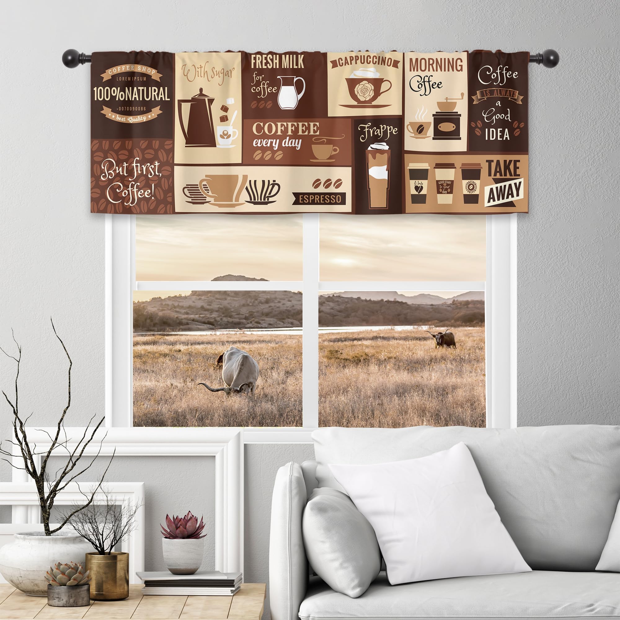 Amazon.com: Coffee Kitchen Curtain Valance, Coffee Time 3D Coffee Cups ...