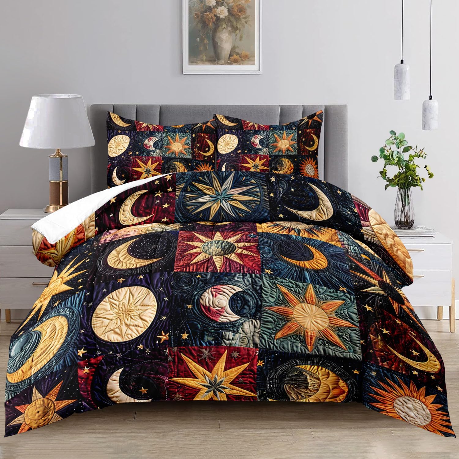 Amazon.com: Raphus cucullatus Sun and Moon Comforter Set,Hippie Bedding Sets Full,Goth Comforter ...