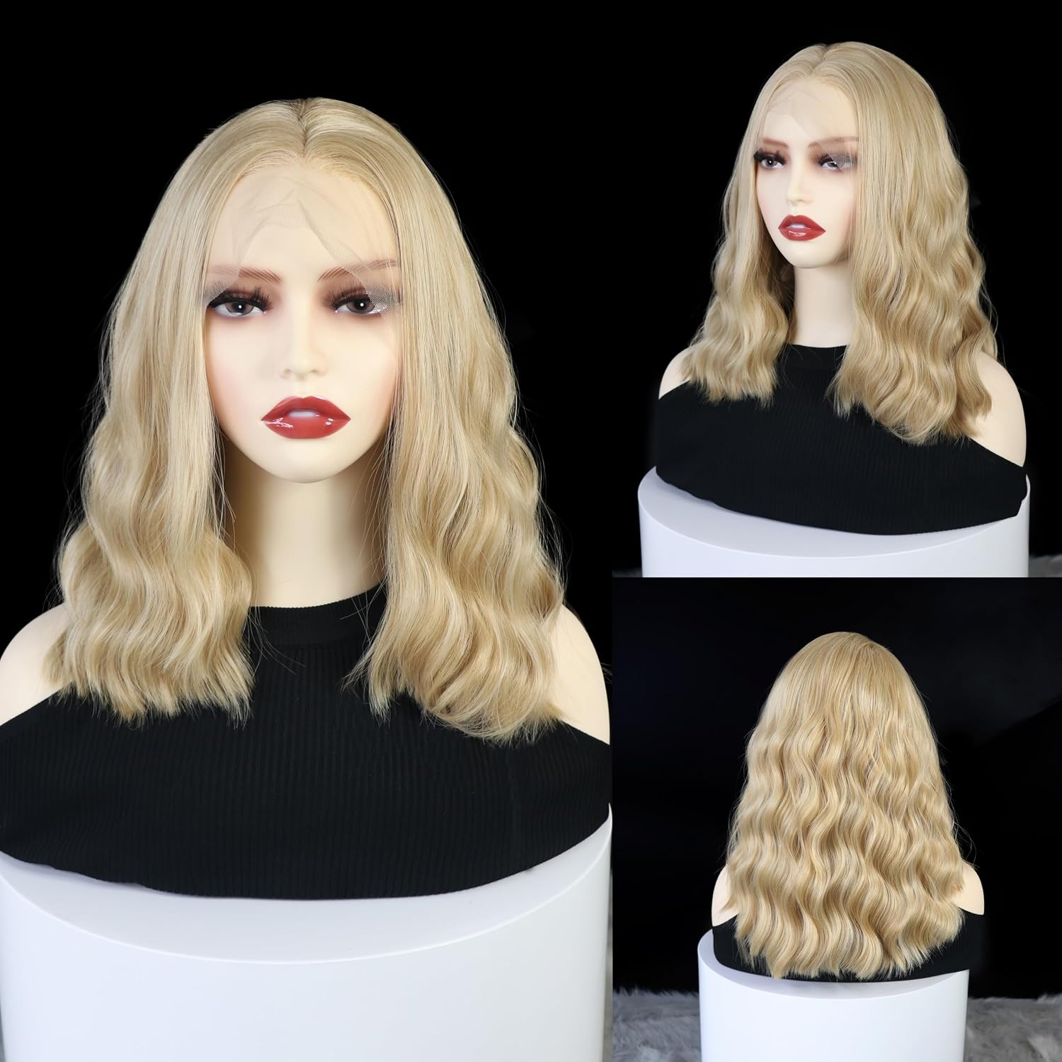 Amazon.com : WXHWCX Blonde Bob Curly Wig Synthetic Lace Front Wig ...
