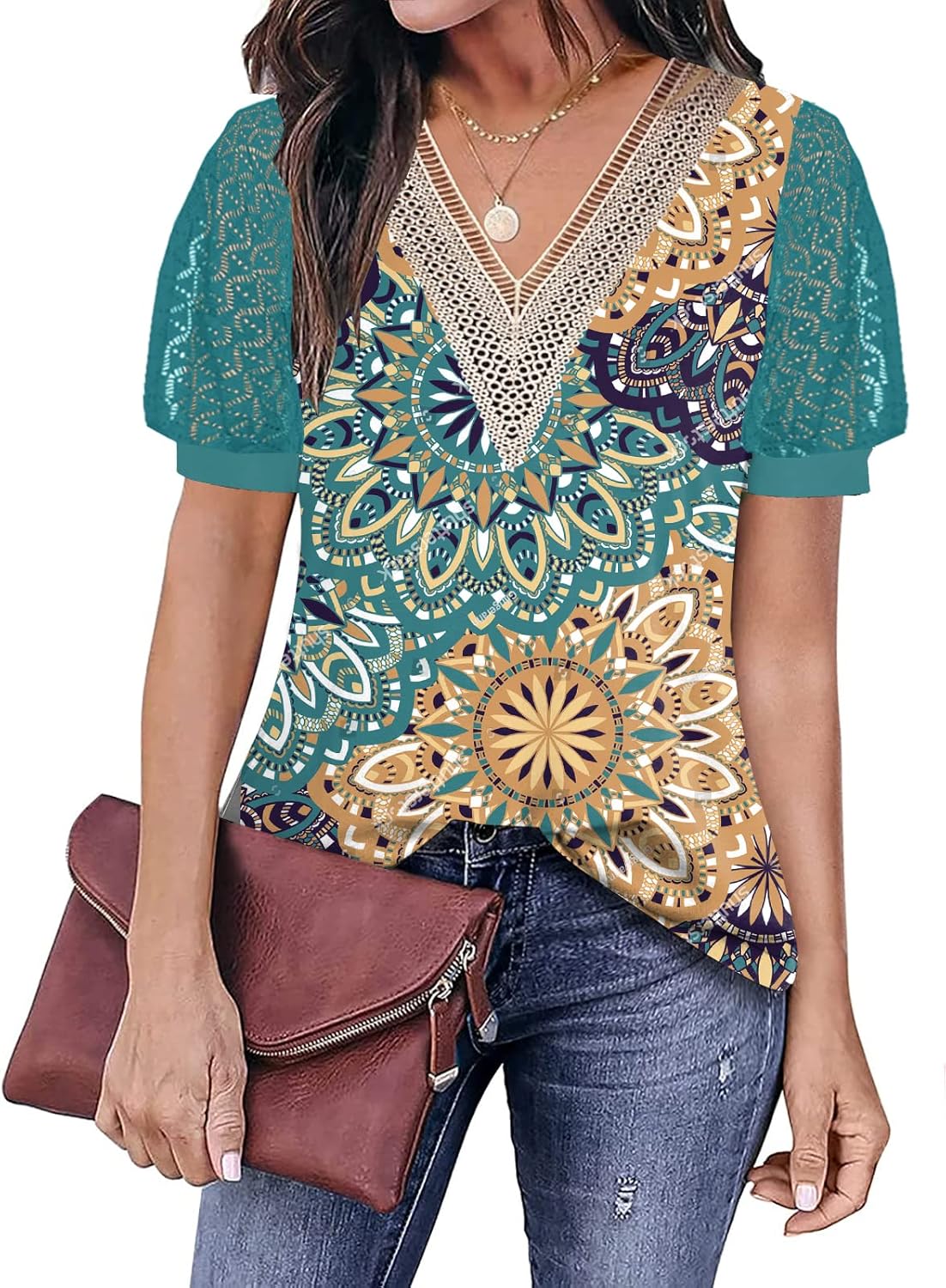 Womens Tops Casual Cute Tops Puff Sleeve Summer Tops 2024 Trendy Floral ...