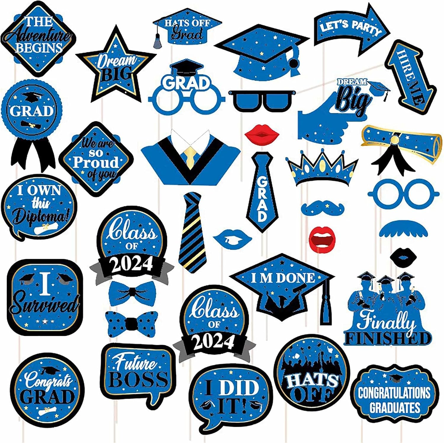 Amazon.com: Graduation Photo Booth Props 2024, 40 Pcs Blue Black Funny ...