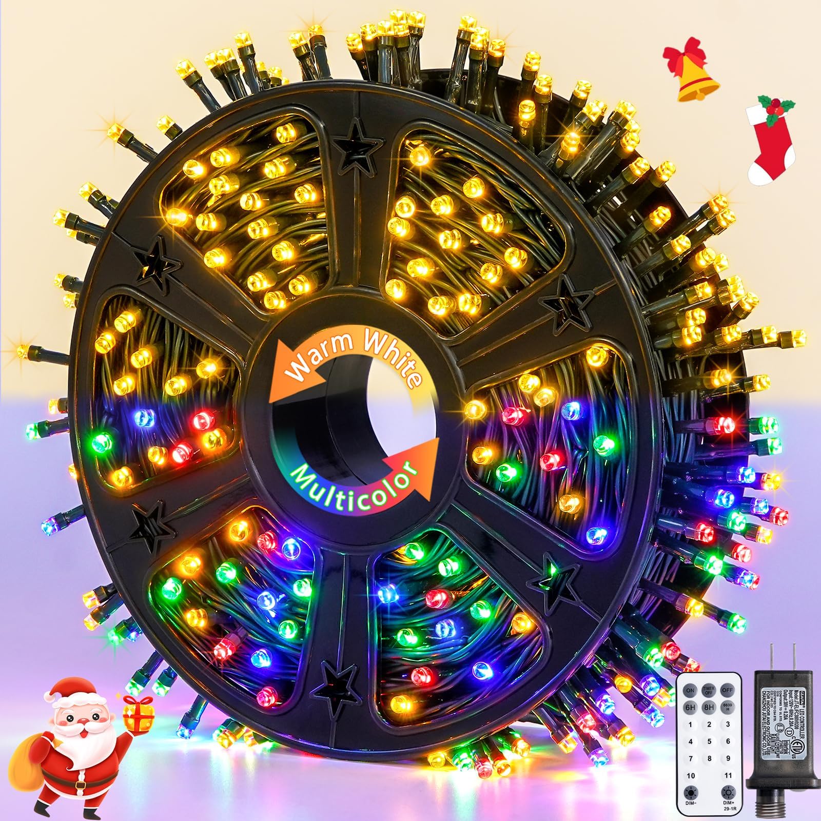JMEXSUSS 500 LED Color Changing Christmas Lights, 173ft Warm White ...