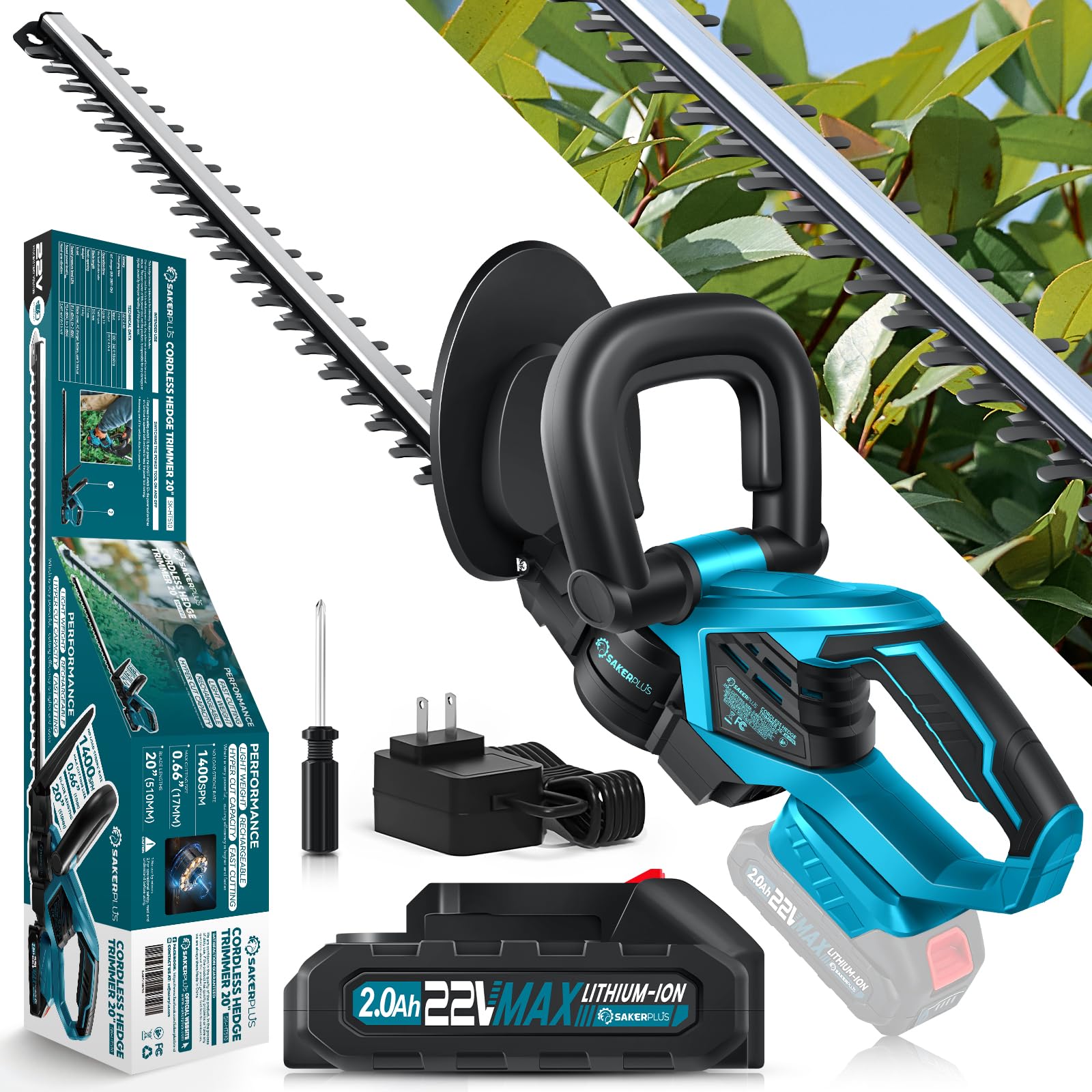 Amazon.com : SakerPlus Cordless Hedge Trimmer, 22V Electric Bush ...