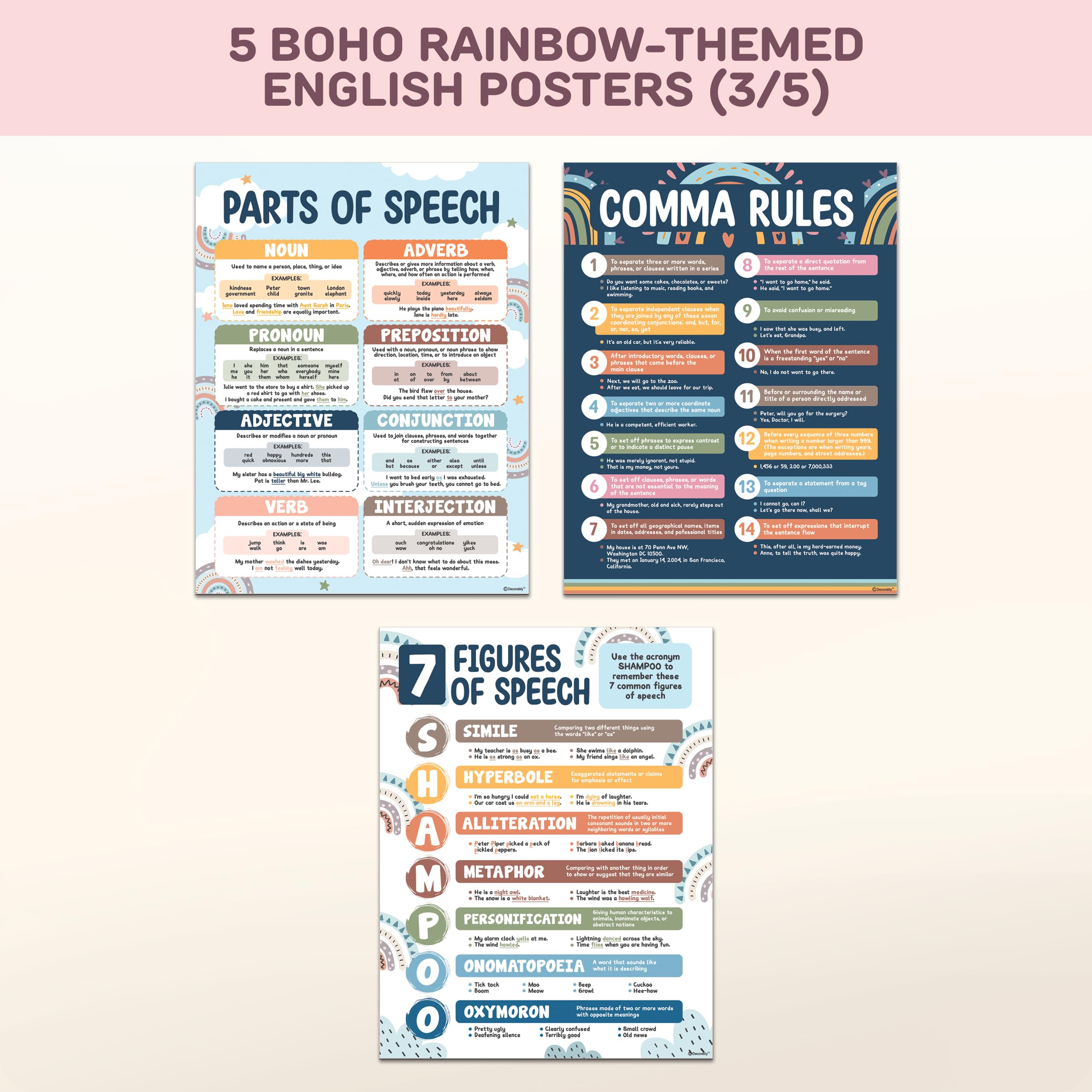 Snapklik.com : Decorably 5 Boho Rainbow English Figurative Language ...