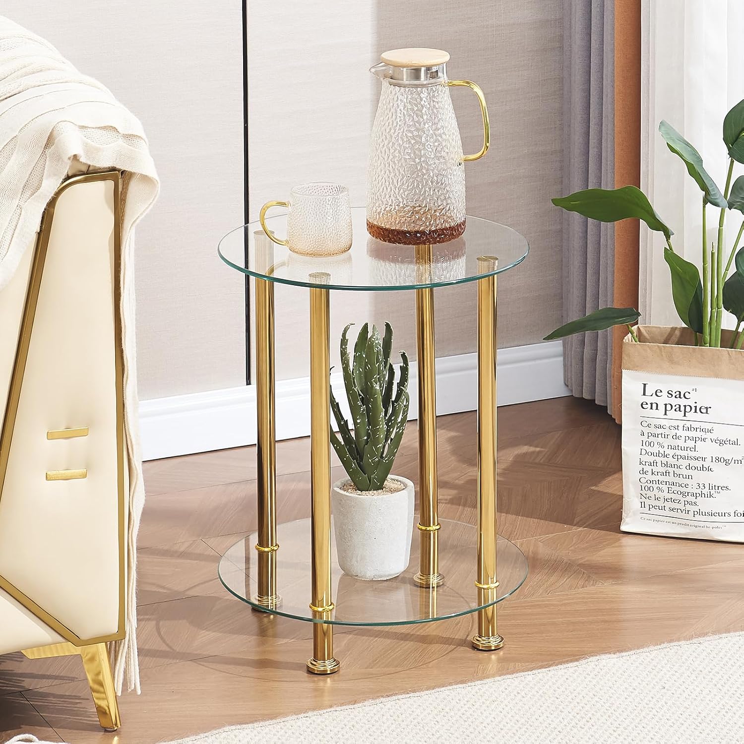 Amazon.com: Paonne Glass End Table Living Room Round Sofa Side Table ...