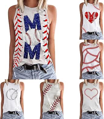 Amazon.com: Womens Tops Baseball O-Neck Tank Women Print Baseball Tanks ...