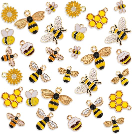 Amazon.com: Yuanchu 30Pcs Honeycomb Bee Charms, Bee Charms Alloy ...