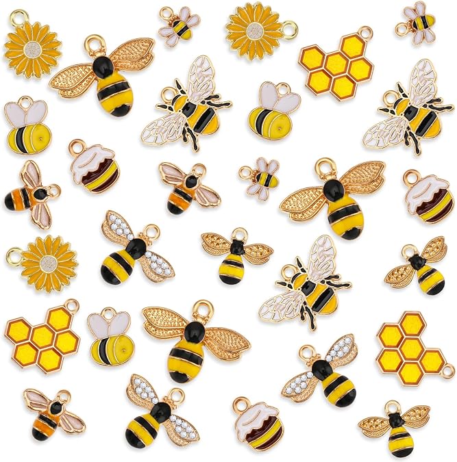 Amazon.com: Yuanchu 30Pcs Honeycomb Bee Charms, Bee Charms Alloy ...