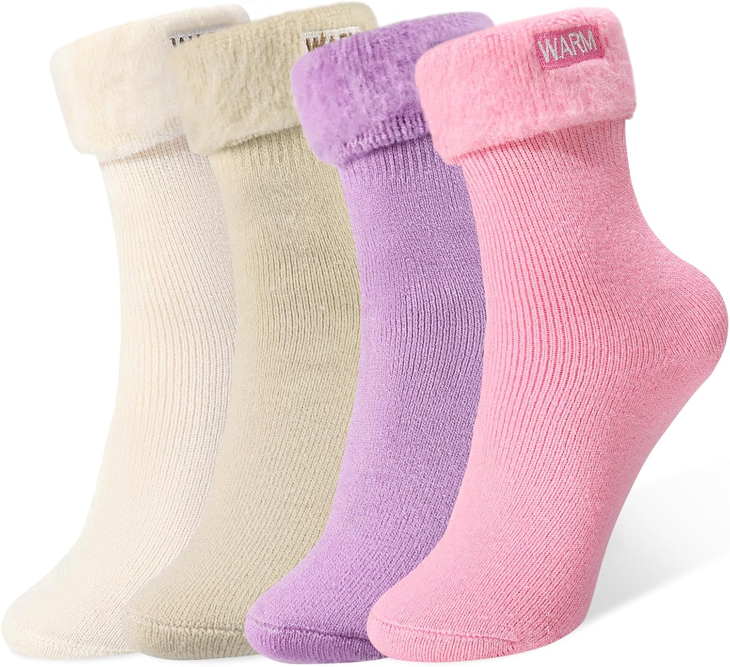 Zuimei 4 Pairs Women's Fluffy Fuzzy Socks - Winter Warm & Soft - Coral ...