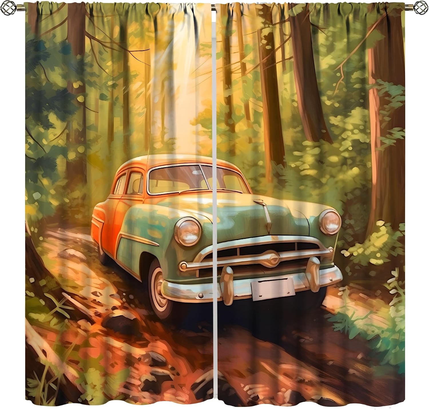 Amazon.com: ESPROUTTY Vintage Car Curtains,Classic American Retro Cars ...