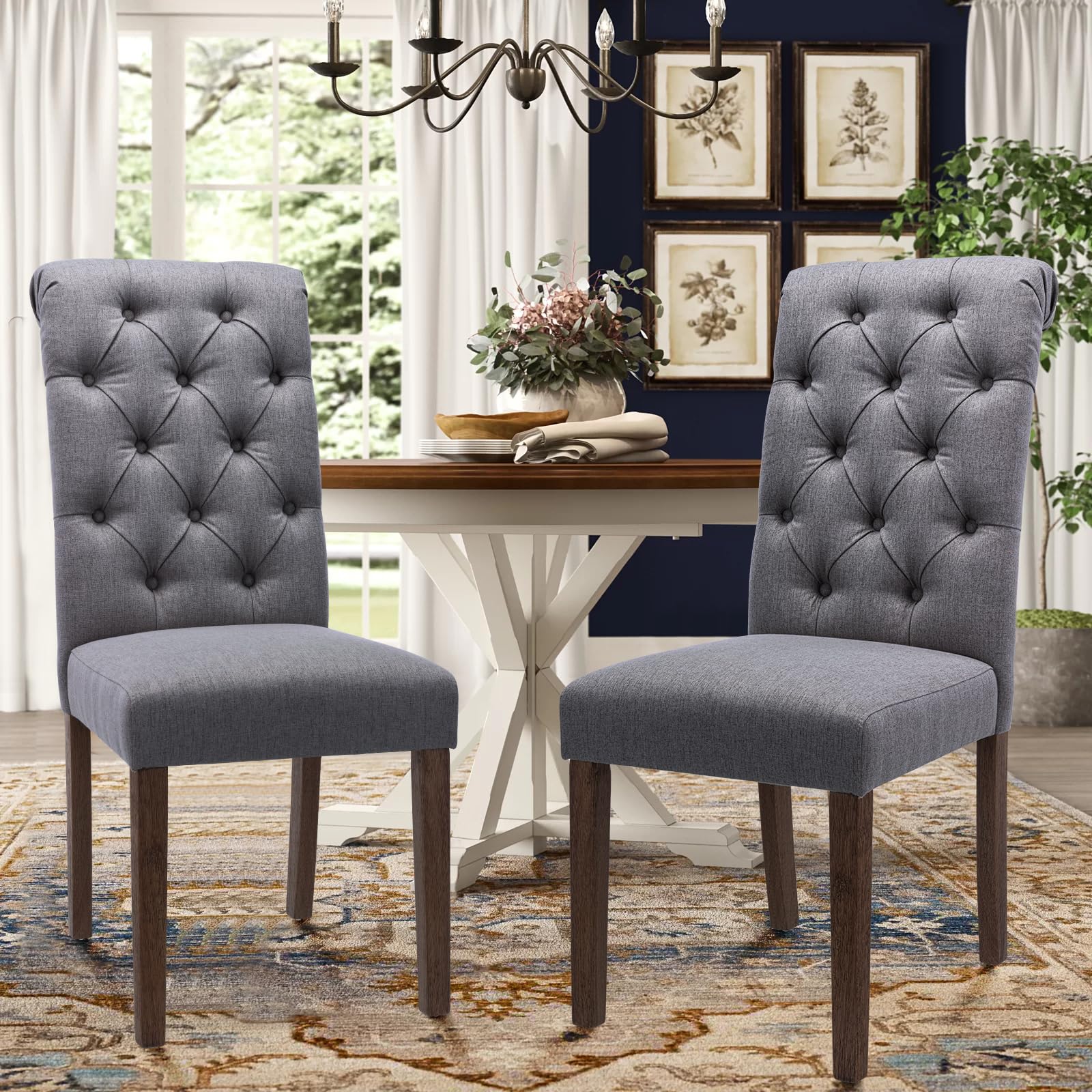 Snapklik.com : Tufted Dining Chairs Set Of 6, Upholstered Parsons ...