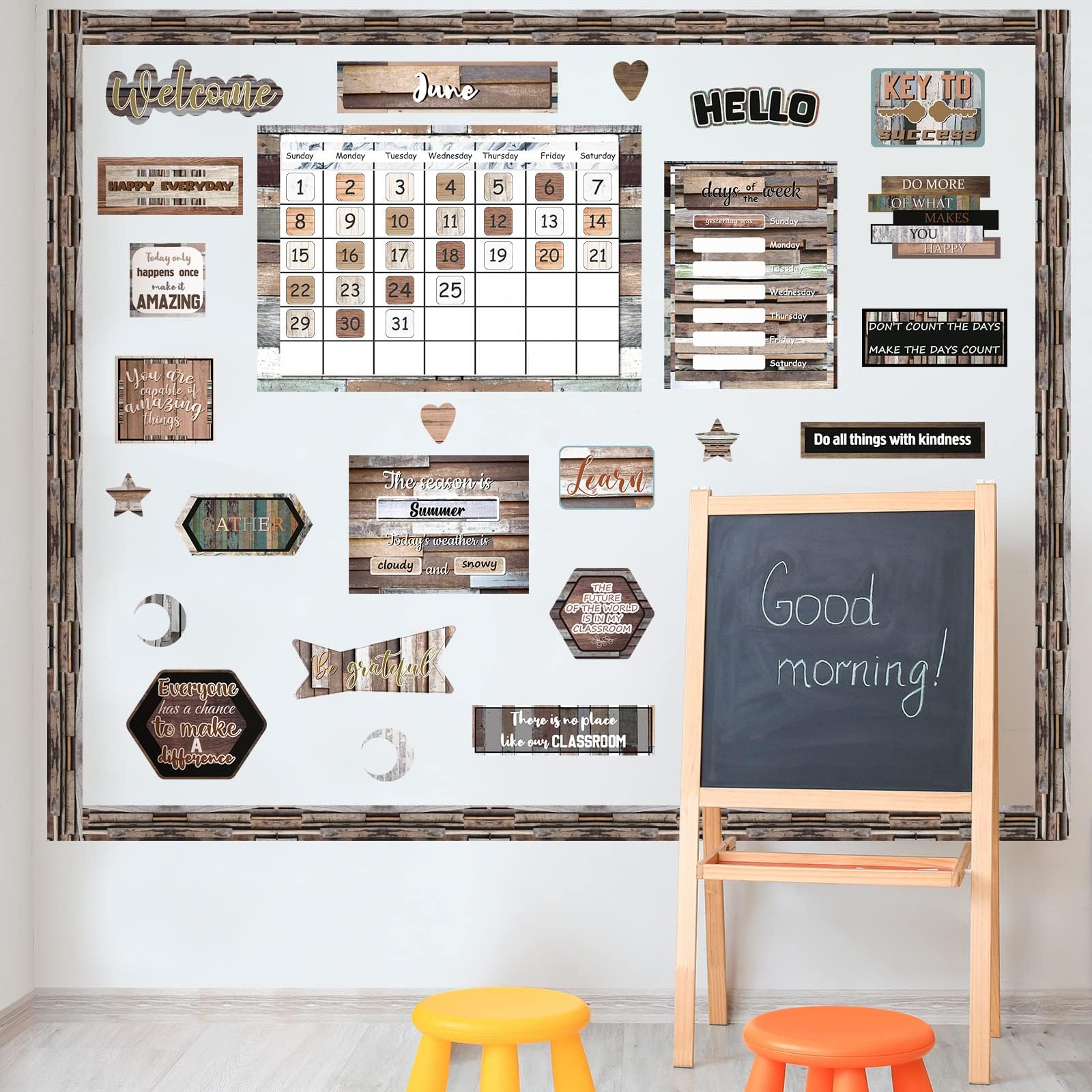 Amazon.com : Fuutreo Classroom Calendar Bulletin Board Set Greenery ...