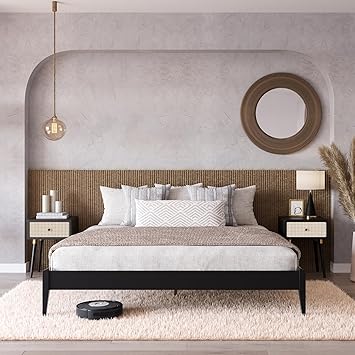 Amazon.com: Bme Dinkee King Platform Bed Frame Wood 15 Inch - Solid Wood Bed Frame - Modern ...