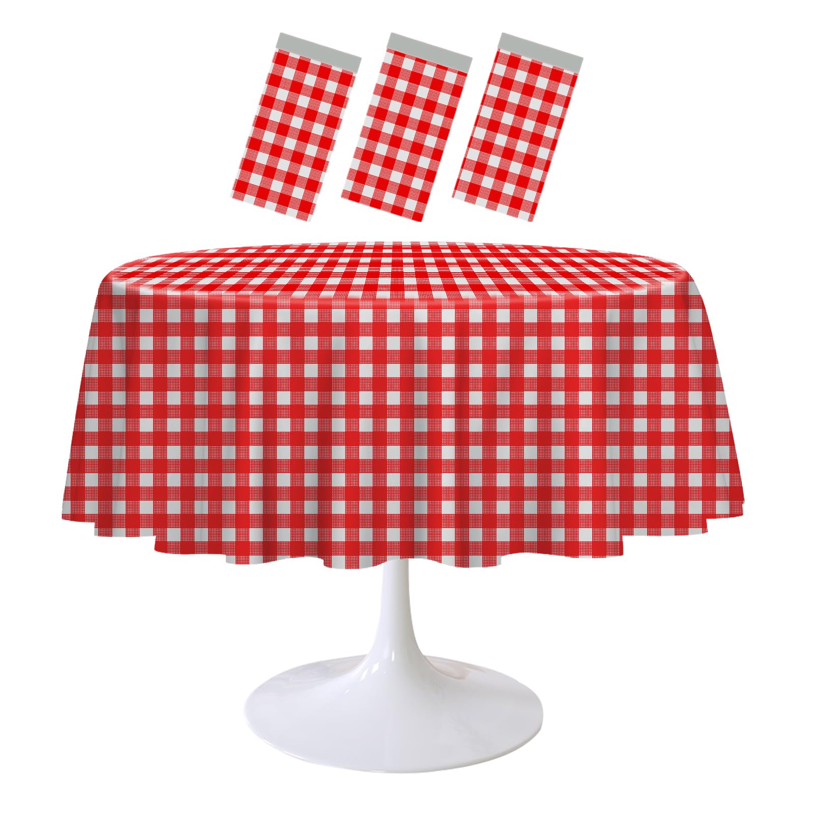 Amazon.com: RINDOJIN 3 Pack Red Gingham Tablecloth Round 84 x 84 Inch ...