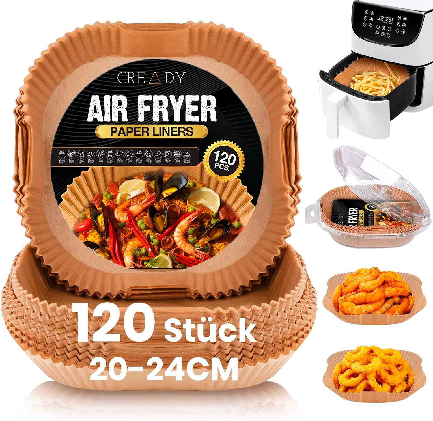 CREADY® Premium Backpapier Für Heißluftfritteuse extra dick 120 Stück ...