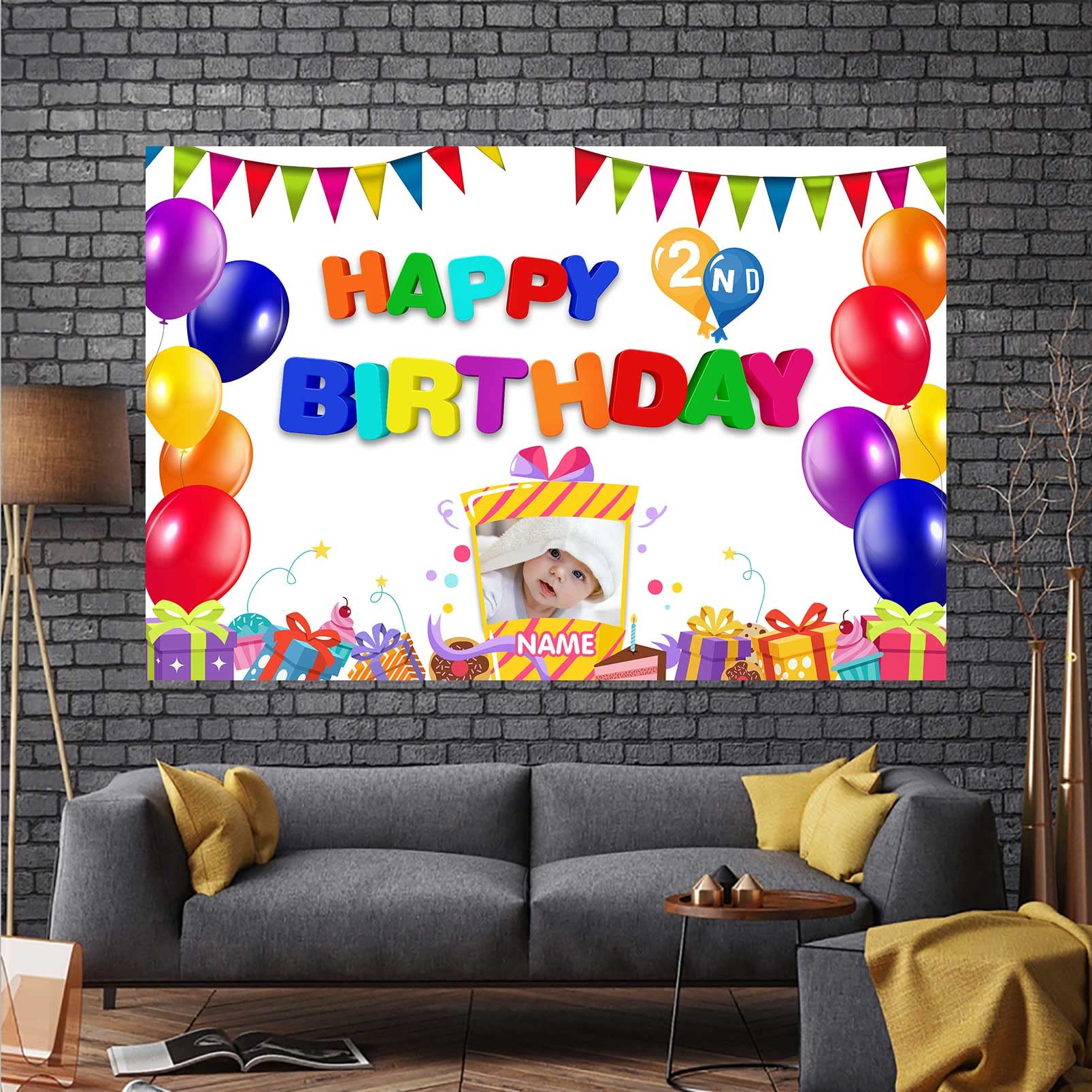 Snapklik.com : Custom Happy 2nd Birthday Banner Backdrop