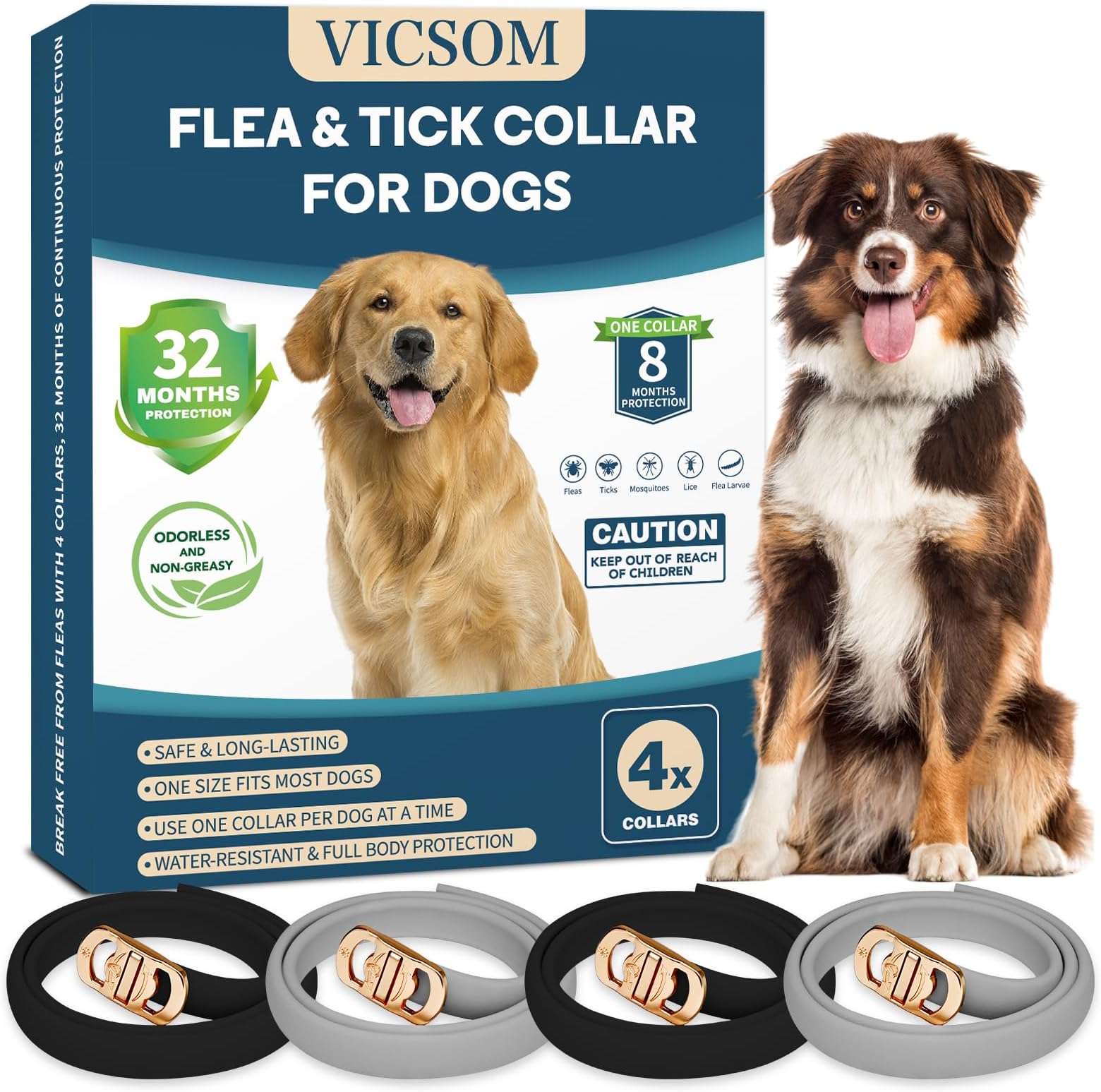 Amazon.com : 4 Pack Flea Collar for Dogs, Dog Flea and Tick Collar 32 ...