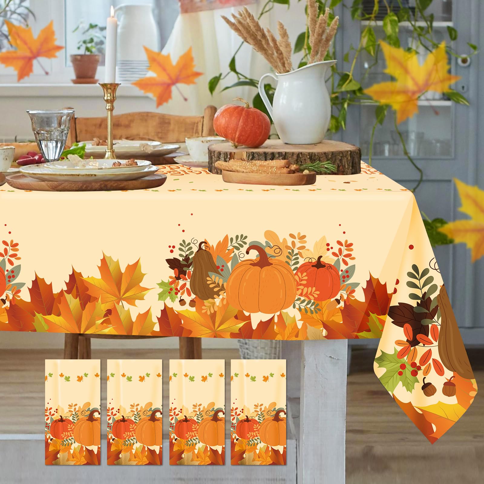 Amazon.com: 4 Pack Thanksgiving Fall Tablecloths, Pumpkin Maple Leaves ...