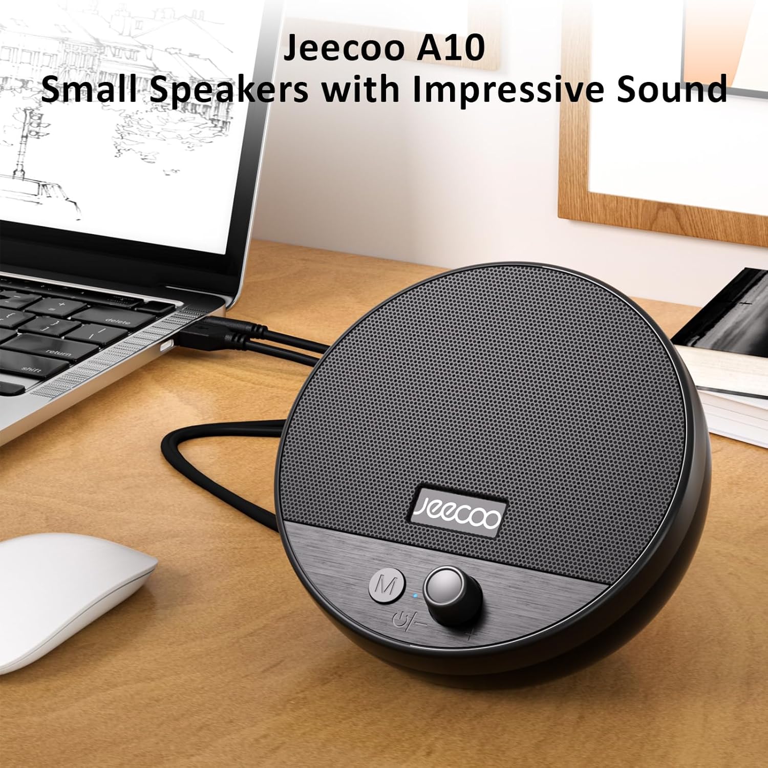Jeecoo Altavoces USB A10 con cable para laptop, altavoces Bluetooth ...