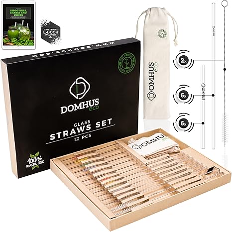 DOMHUS Glass Straws, Reusable Glass Straws, 12 Pieces, 100% Plastic ...