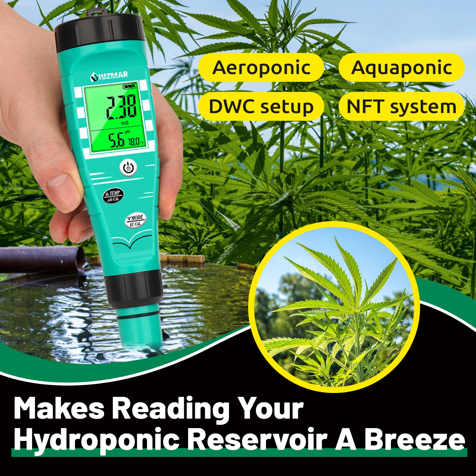 Snapklik.com : UIUZMAR pH Meter For Hydroponics EC pH Monitor pH Ppm ...