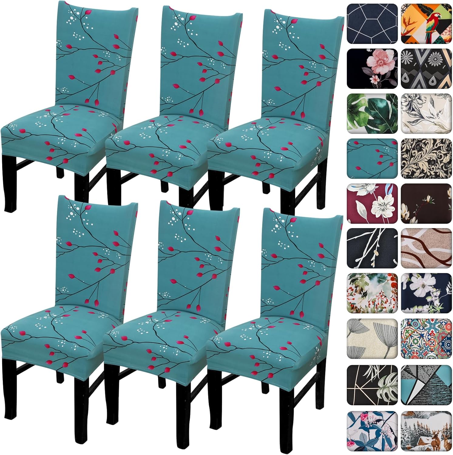 Senllori Dining Room Chair Covers Set of 6,Printed Pattern Parsons ...
