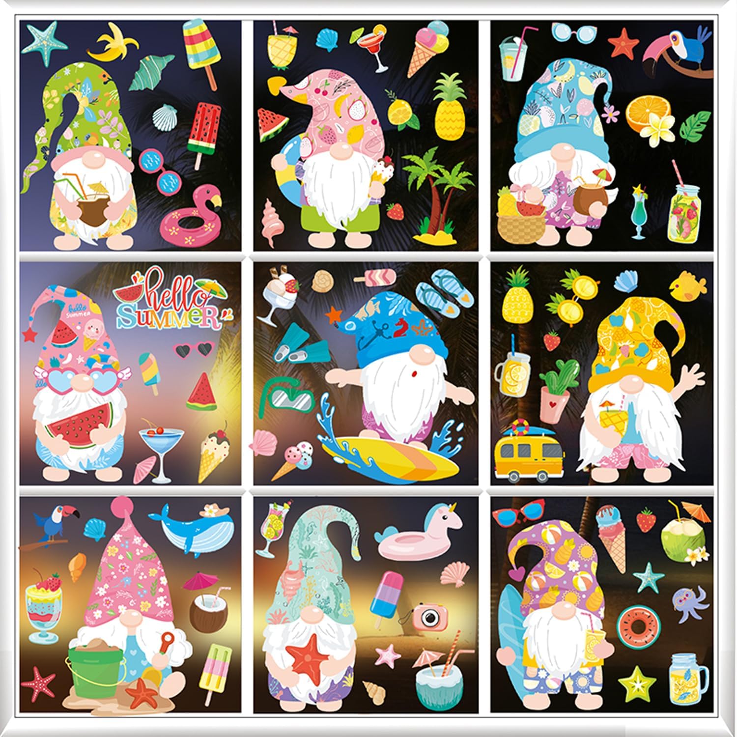 Amazon.com: KYMY 9 Sheets Summer Gnome Window Clings, Hawaiian Tropic ...