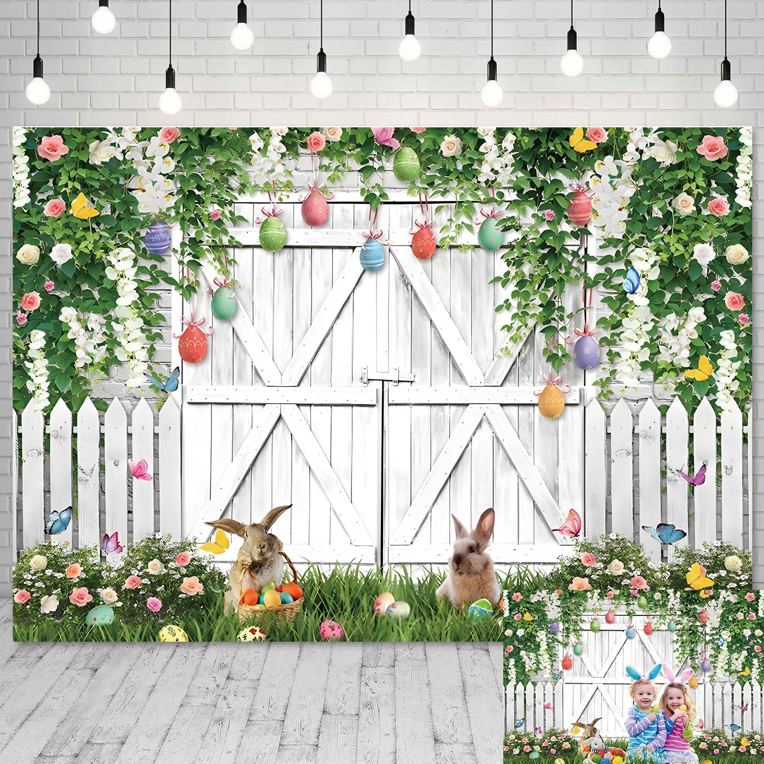 Amazon.com : Spring Easter Photo Backdrop 7x5ft Fabric Rustic Barn Door Bunny Easter Eggs ...