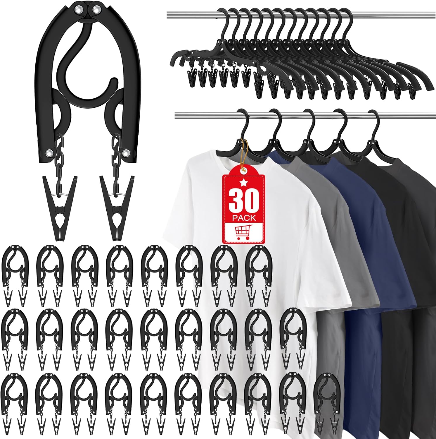 Amazon.com: 30 Pcs Travel Hangers Portable Foldable Travel Hanger ...