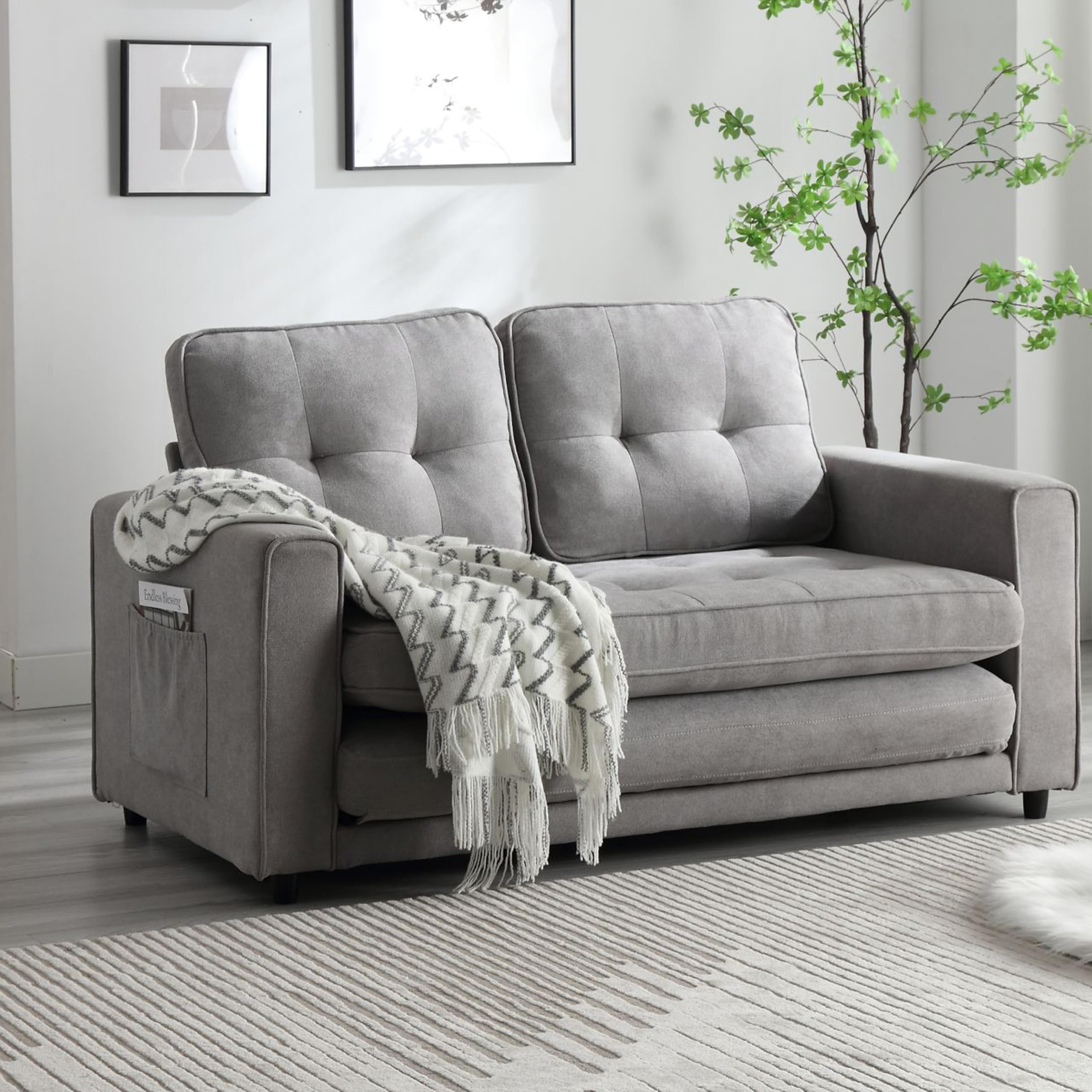 Amazon.com: ERYE 3 Fold Upholstered Tufted Futon Sofa Bed Indoor Nap ...