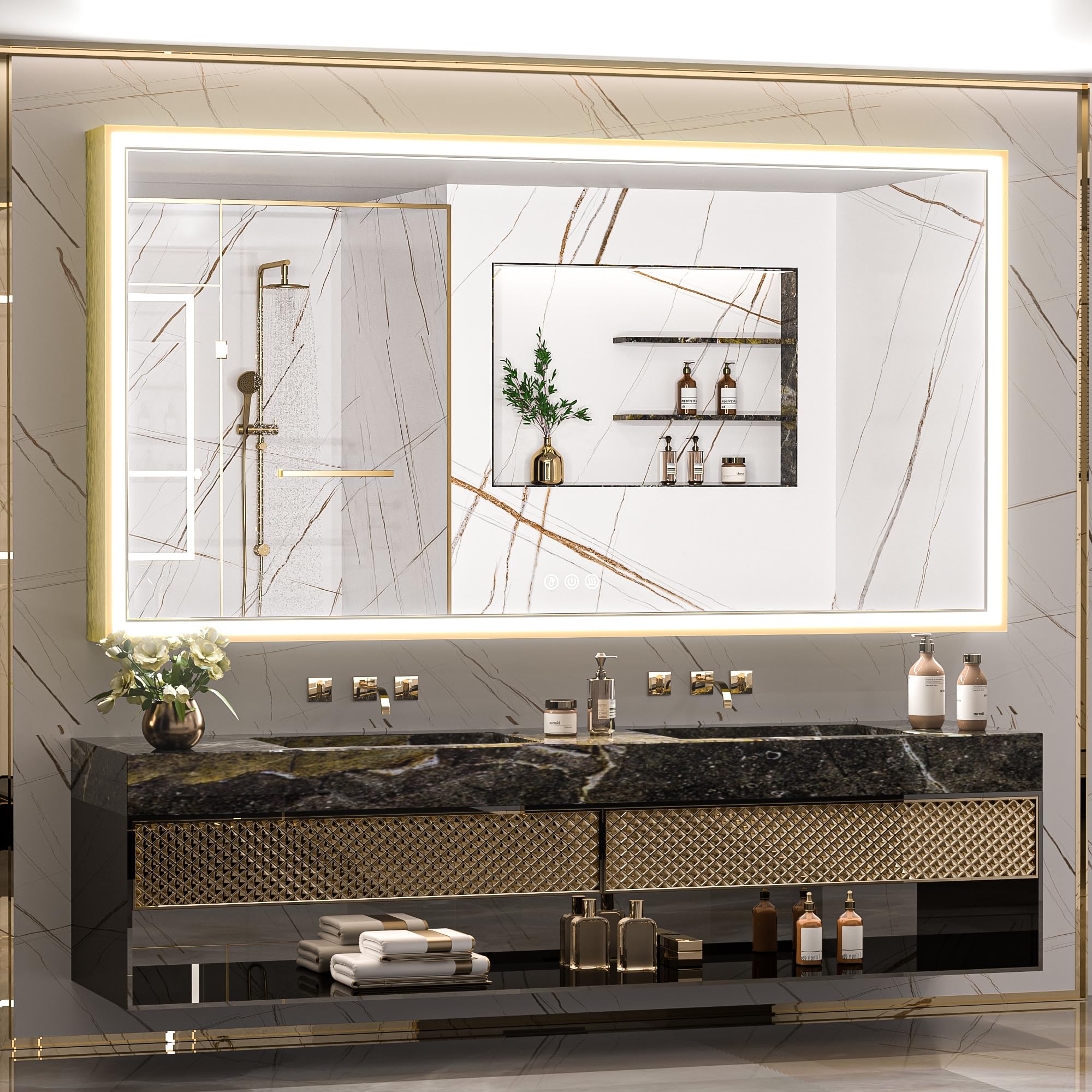 TokeShimi 72 x 36 Inch LED Gold Bathroom Vanity Mirror with Lights with ...