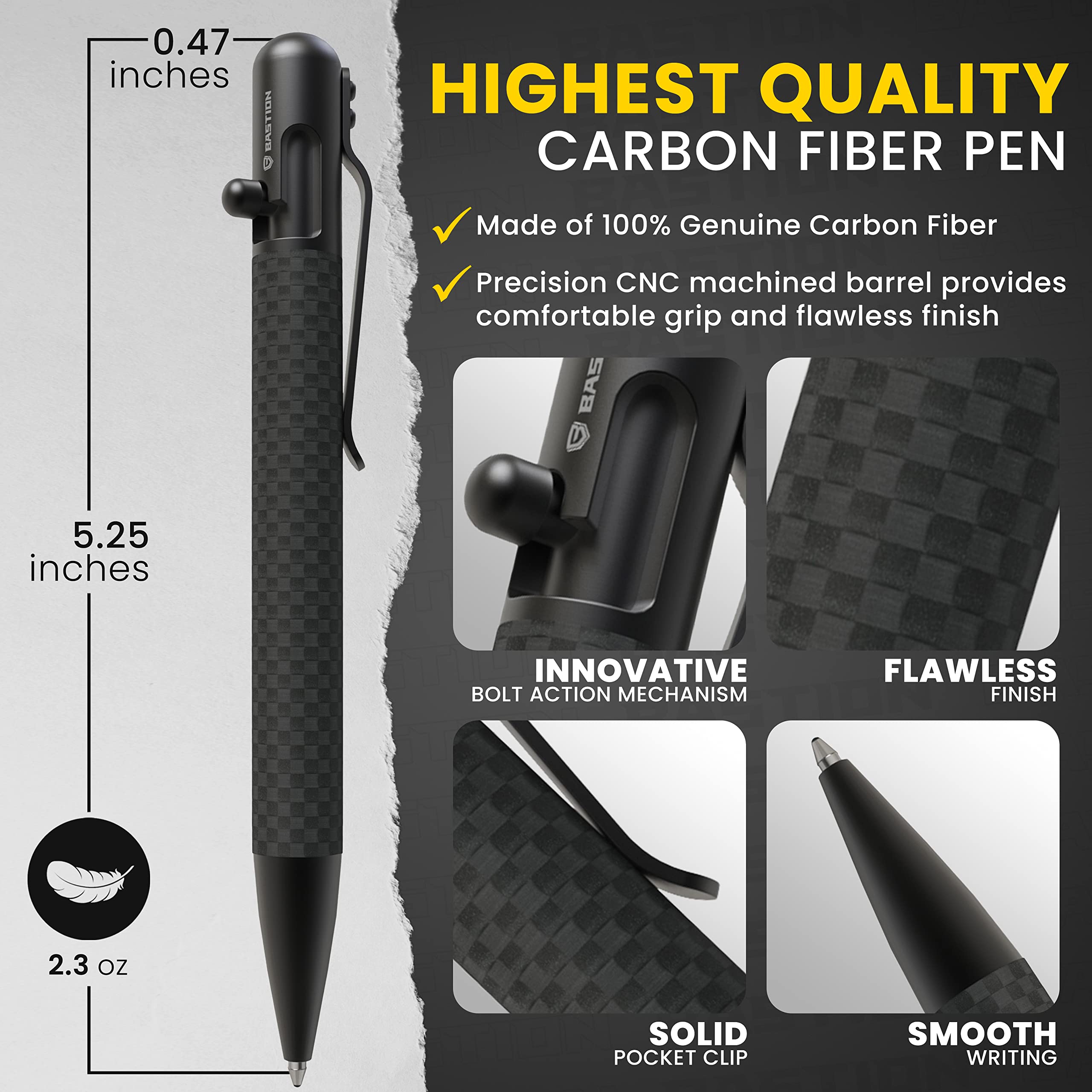 Snapklik.com : BASTION Luxury Carbon Fiber Bolt Action Pen Durable ...
